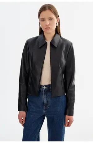 LAMARQUE Oceana Fitted Leather Jacket - Black