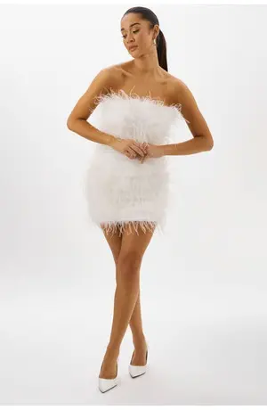 LAMARQUE Triana Feather Dress - White