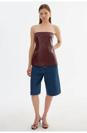 LAMARQUE Katya Faux Leather Strapless Top - Burgundy
