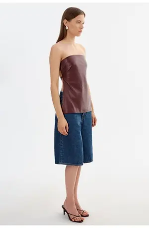 LAMARQUE Katya Faux Leather Strapless Top - Burgundy