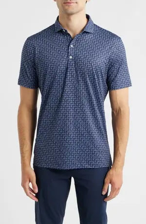 Johnnie-o Minty Cocktail Print Performance Jersey Polo - Navy