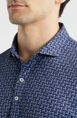 Johnnie-o Minty Cocktail Print Performance Jersey Polo - Navy