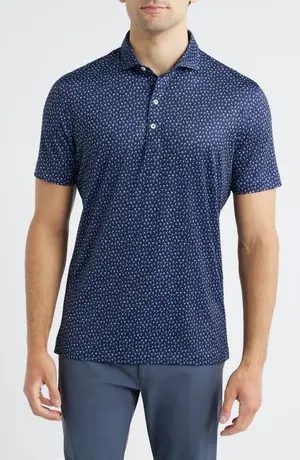 Johnnie-o Marina Palm Tree Print Performance Jersey Polo - Navy