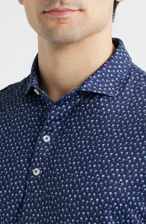 Johnnie-o Marina Palm Tree Print Performance Jersey Polo - Navy