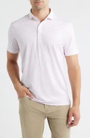 Johnnie-o Marina Palm Tree Print Performance Jersey Polo - Punch