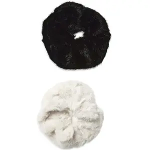 Tasha Faux Fur Scrunchies Set Of 2 - Ivory/black