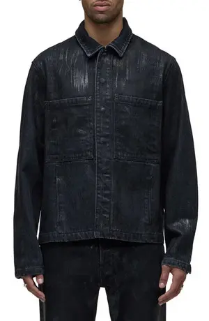 Hudson Jeans Distressed Denim Snap-up Worker Jacket
