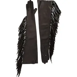 SEYMOURE Runway Fringe Long Leather Gloves - Black