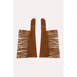 SEYMOURE Runway Fringe Long Leather Gloves - Bronze