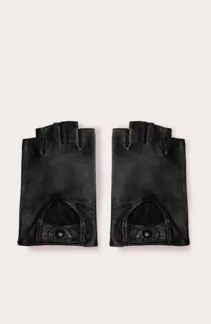 SEYMOURE Fingerless Leather Driving Gloves - Black
