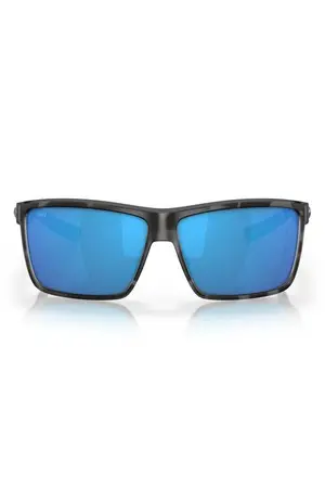 COSTA DEL MAR Rinconcito 60mm Polarized Mirrored Rectangular Sunglasses - Tiger Shark/blue Mirror 580g