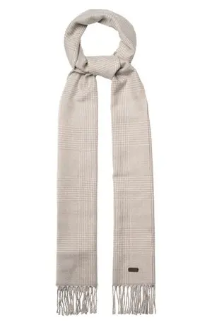Eton Houndsttoh Check Merino Wool Scarf Light Grey