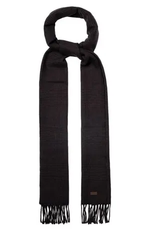 Eton Houndsttoh Check Merino Wool Scarf - Medium Brown