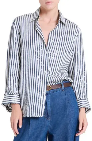 TWP Sequin Striped Button-up Shirt