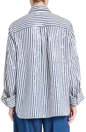 TWP Sequin Striped Button-up Shirt