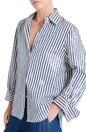 TWP Sequin Striped Button-up Shirt