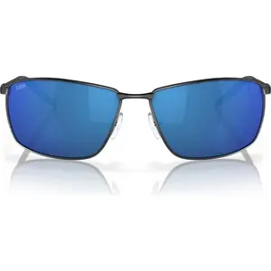COSTA DEL MAR Turret 63mm Oversize Polarized Mirrored Rectangular Sunglasses - Black/blue Mirror 580p