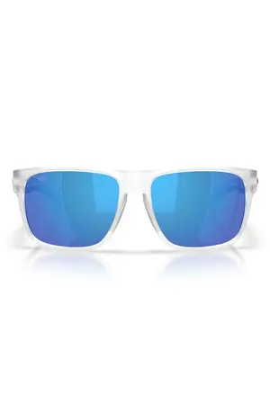 COSTA DEL MAR Spearo 59mm Polarized Mirrored Rectangular Sunglasses - Matte Clear/blue Mirror 580g