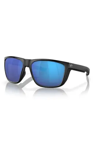 COSTA DEL MAR Ferg 59mm Polarized Mirrored Rectangular Sunglasses - Black/blue Mirror 580g