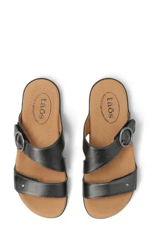 TAOS Westside Leather Slide Sandal - Black Metallic