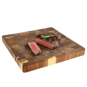 MEGACHEF 13.75 Inch Square Thick Wood Serving And Cutting Butcher Board - Acacia