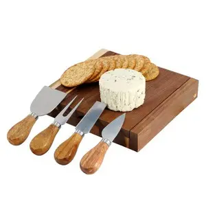 MEGACHEF Wood 5 Piece Square Cheese Board With Knife Set - Acacia