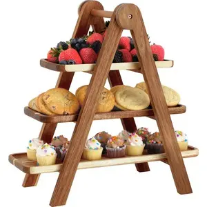 MEGACHEF Wood 3 Tiered Rectangular Ladder Tray Set - Acacia