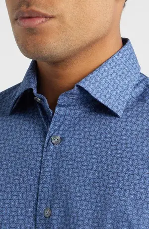 JACK VICTOR Geo Print Stretch Cotton Button-up Shirt