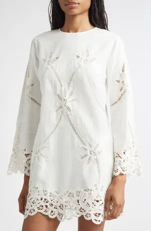 Veronica Beard Amberg Cotton & Linen Eyelet Minidress