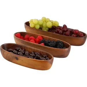 MEGACHEF 3 Piece Wood Oval Serving Bowls - Acacia