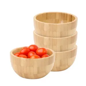 MEGACHEF 4 Piece 4.75 Inch Wood Salad Bowl Set - Bamboo