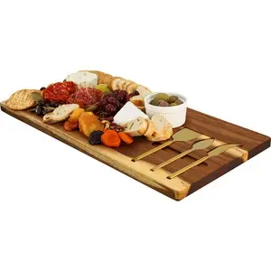 MEGACHEF 21 X 11 Inch Wood Cheese Board With 3 Piece Knife Set - Acacia