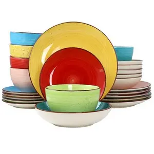 ELAMA Sebastian 24 Piece Double Bowl Stoneware Dinnerware Set - Pink