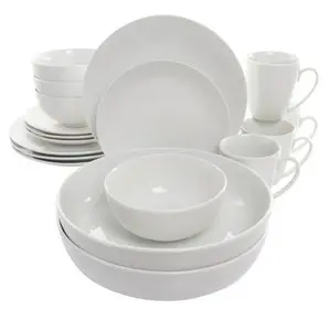 ELAMA Owen 18 Piece Porcelain Dinnerware Set With 2 Large Serving Bowls - White