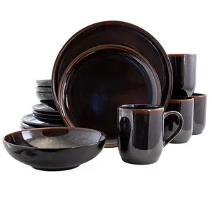 ELAMA Midnight Beach 16 Piece Dinnerware Set - Black