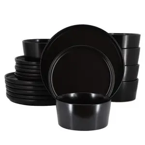 ELAMA Josh 18 Piece Stoneware Dinnerware Set - Black