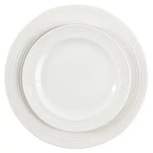ELAMA Nikki 18 Piece Ribbed Porcelain Dinnerware And Serving Bowl Set