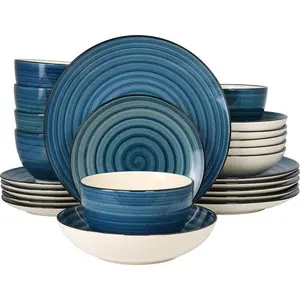 ELAMA Gia 24 Piece Round Stoneware Dinnerware Set - White