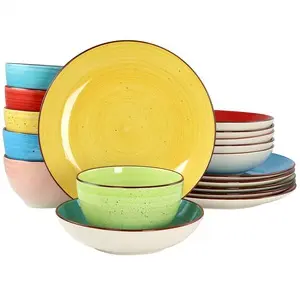 ELAMA Sebastian 18 Piece Double Bowl Stoneware Dinnerware Set - Pink