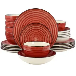 ELAMA Gia 24 Piece Round Stoneware Dinnerware Set - White