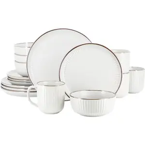 ELAMA Leo 16 Piece Stoneware Dinnerware Set - White