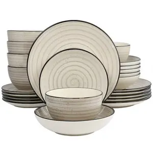 ELAMA Gia 24 Piece Round Stoneware Dinnerware Set - White