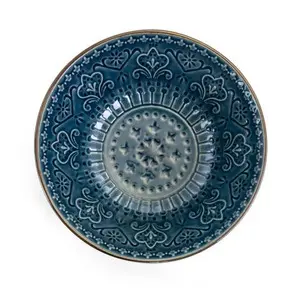 ELAMA Deep Sea Mozaic 16 Piece Luxurious Stoneware Dinnerware With Complete Setting For 4 - Blue