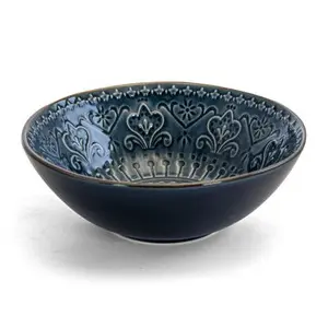 ELAMA Deep Sea Mozaic 16 Piece Luxurious Stoneware Dinnerware With Complete Setting For 4 - Blue