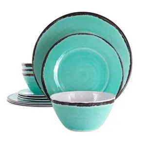 ELAMA Azul Banquet 12 Piece Lightweight Melamine Dinnerware Set - Blue