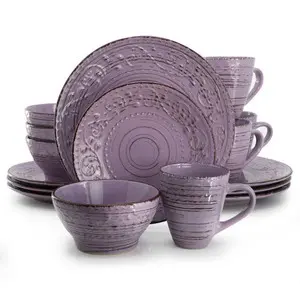 ELAMA Malibu Mica 16-piece Stoneware Dinnerware Set - Purple
