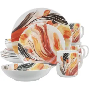 ELAMA Tulip Fields 16 Piece Round Porcelain Dinnerware Set