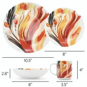 ELAMA Tulip Fields 16 Piece Round Porcelain Dinnerware Set