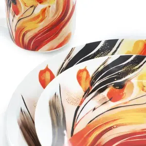 ELAMA Tulip Fields 16 Piece Round Porcelain Dinnerware Set