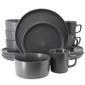 ELAMA Luxmatte Dark 16 Piece Dinnerware Set - Grey